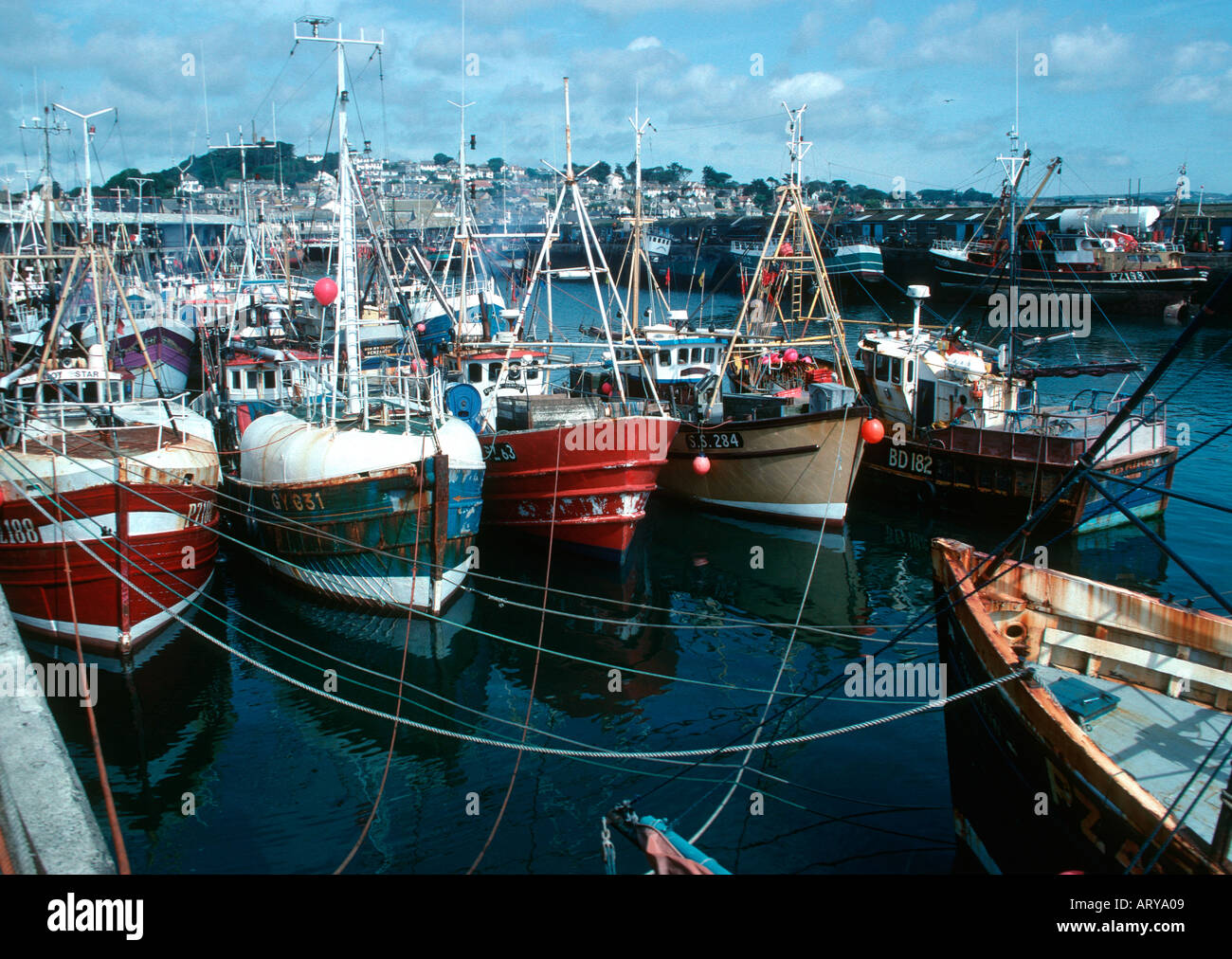 Fishing boats in Newlyn harbour Cornwall UK Stock Photo - Alamy