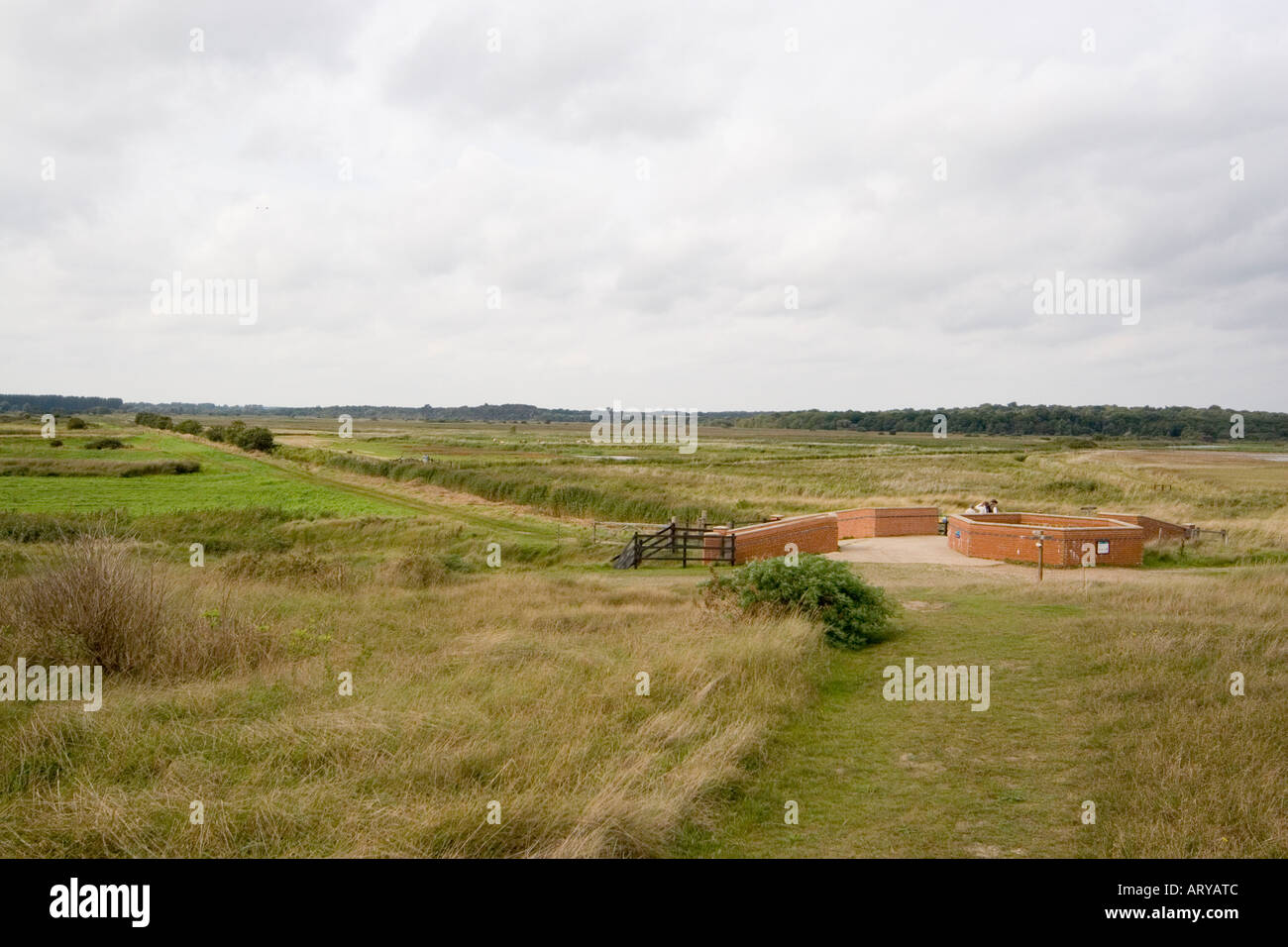 the sluice gate at minsmere level looking west over RSPB nature reserve ...