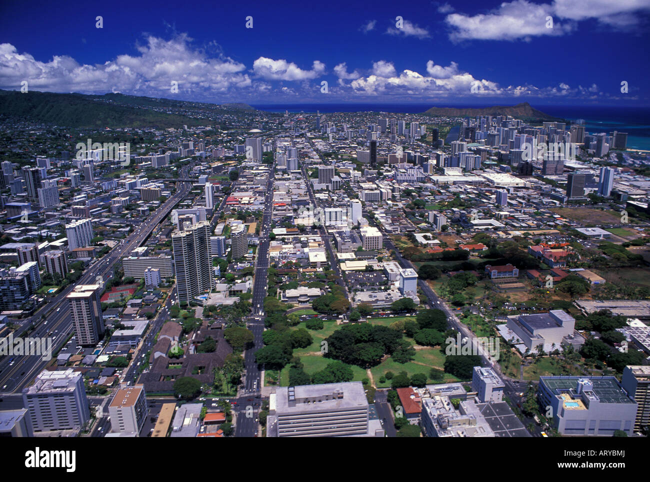 Aerial view of downtown Honolulu and surrouding area Stock Photo - Alamy