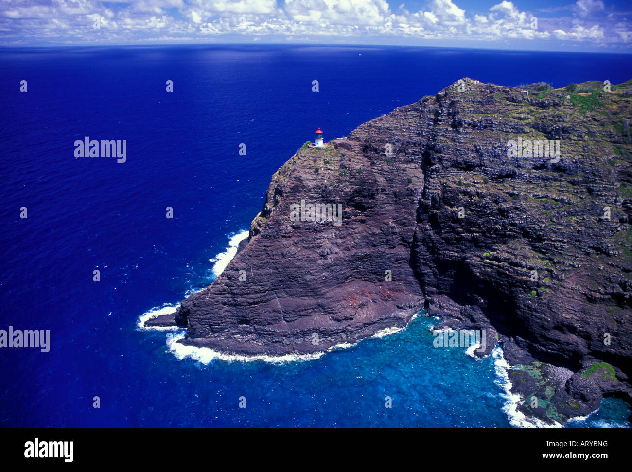 Aerial view of Makapuu point and Makapuu lighthouse. Located along ...