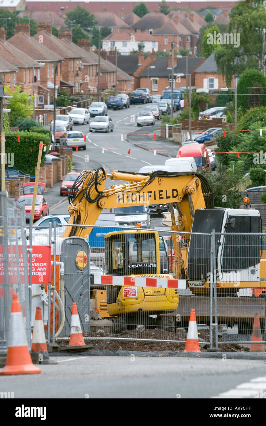 Road works blocking the road at Green lane Worcester Stock Photo - Alamy