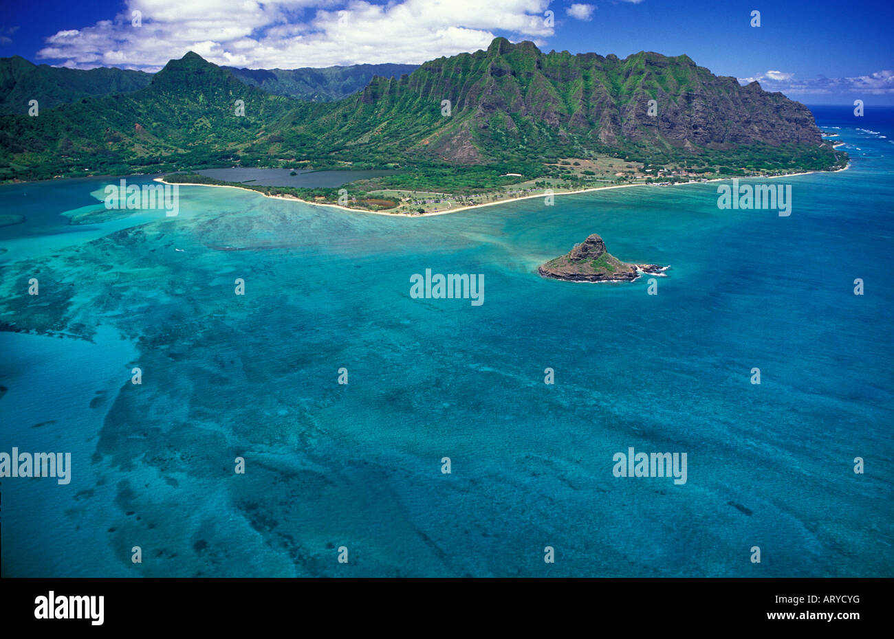 Aerial view of Mokoli'i Island (previously known as the outdated term ...