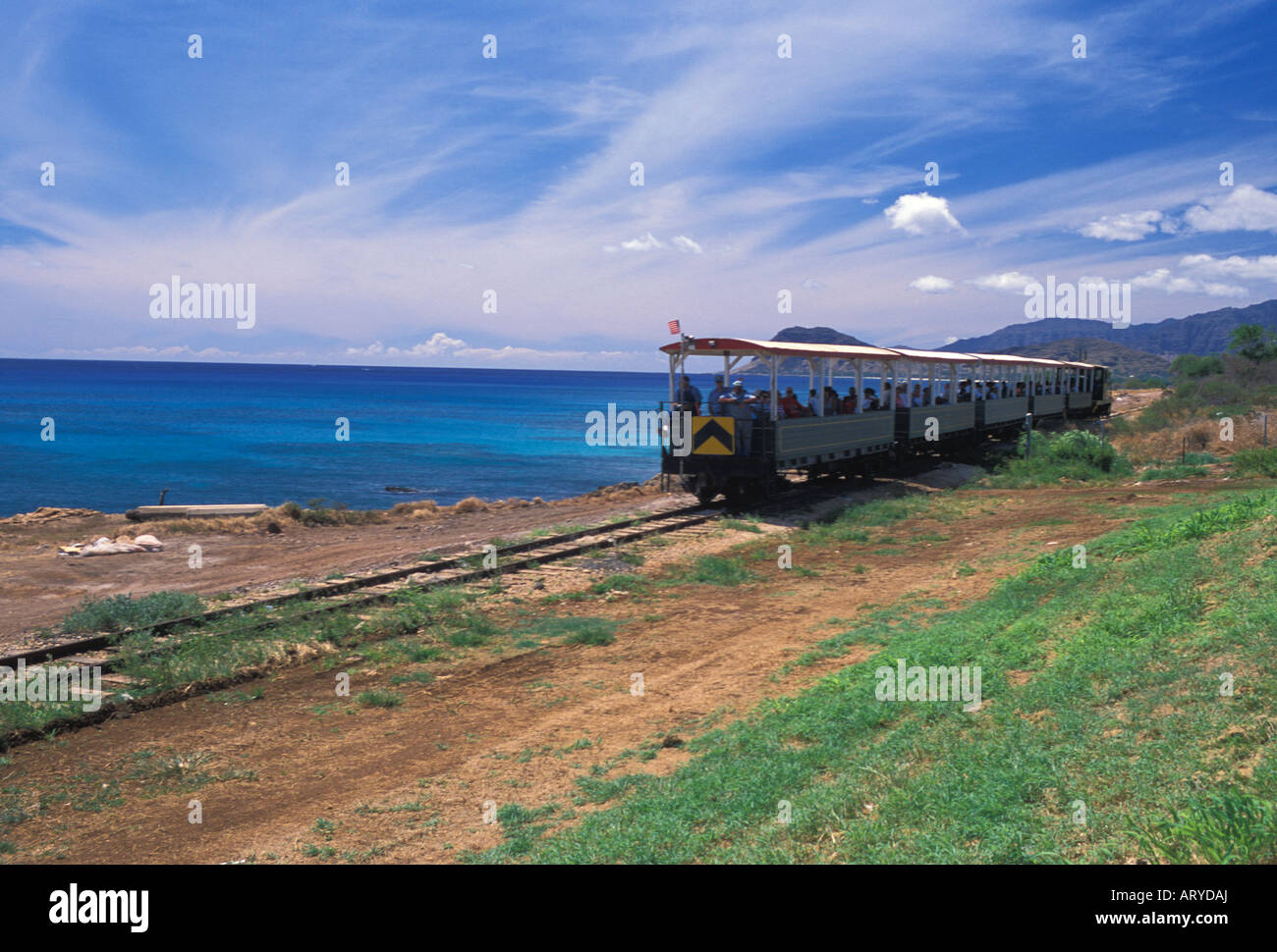 Tourists enjoy a ride on the Historic Old Hawaiian Railway. Tours leave ...
