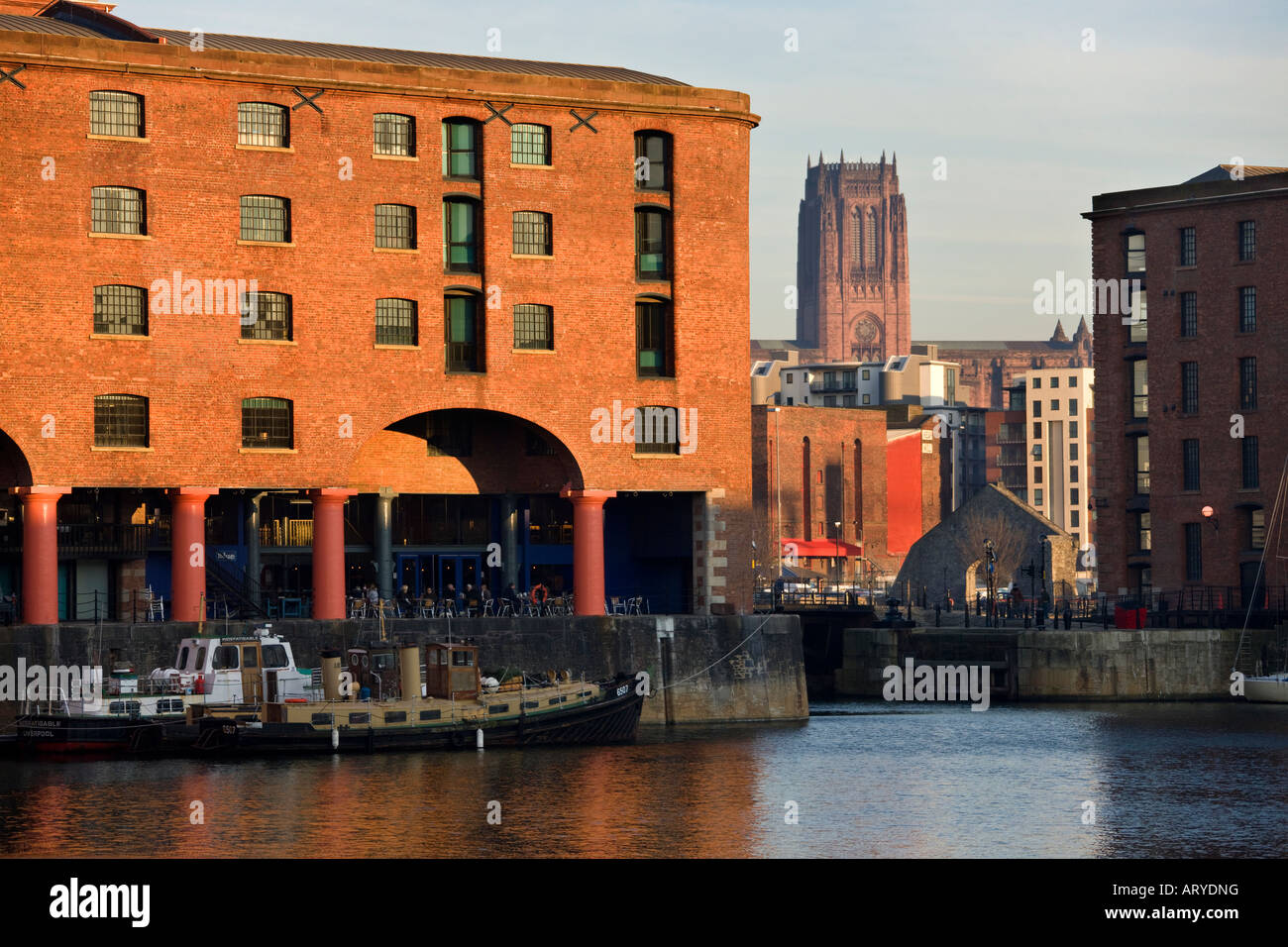 The Anglican Cathedral and Albert Dock in the city of Liverpool in ...