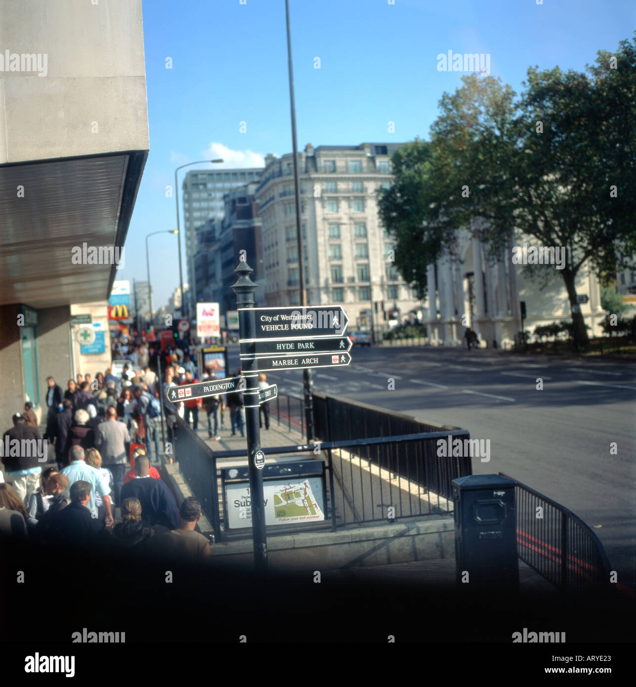 Directional signs at corner Oxford Street and Edgware Road London UK ...