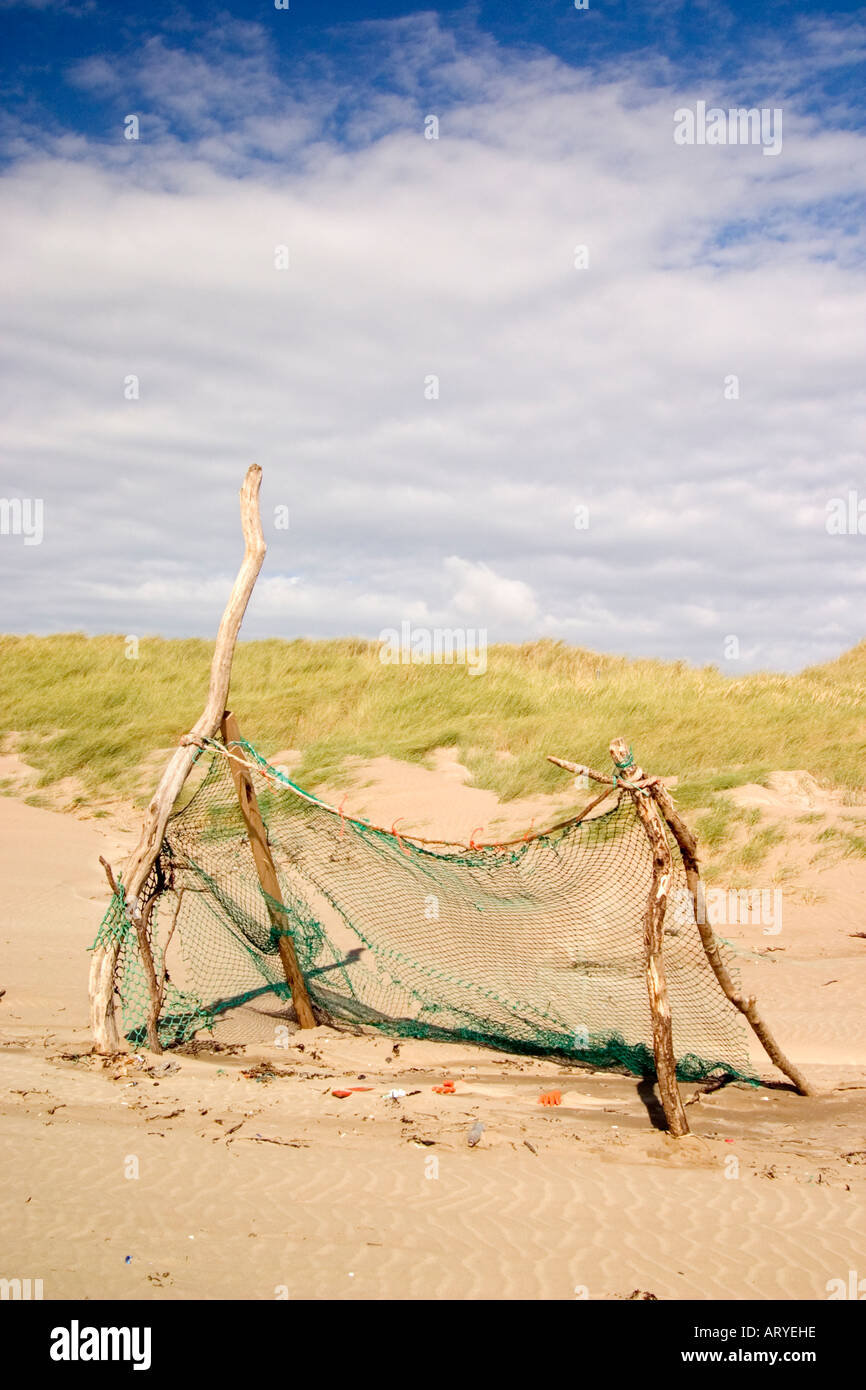 makeshift football scoccer goal posts and clouds blue sky Saunton Sands ...