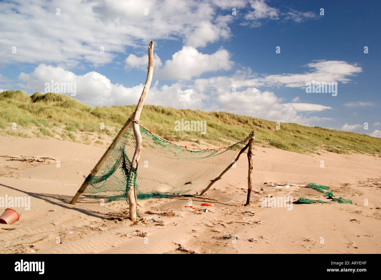 makeshift football scoccer goal posts Saunton Sands Beach and sand ...