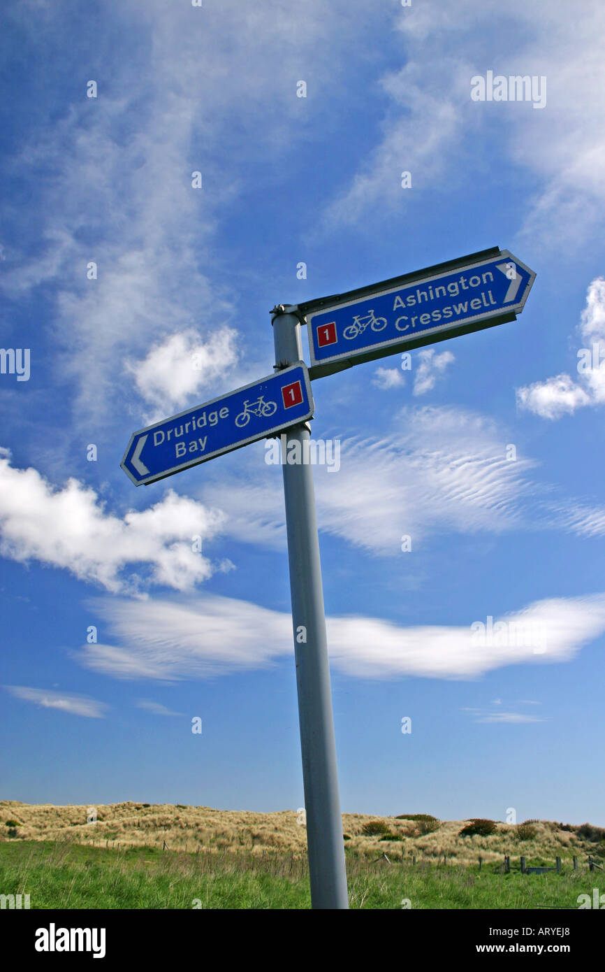 Druridge Bay and Ashington Cresswell street sign near Druridge Bay ...
