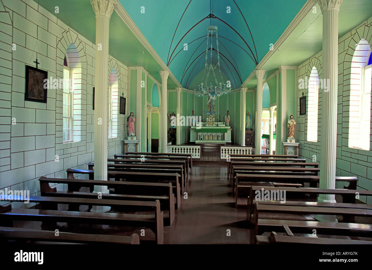 Interior of St. Philomena Church (built in 1872 by Father Damien ...