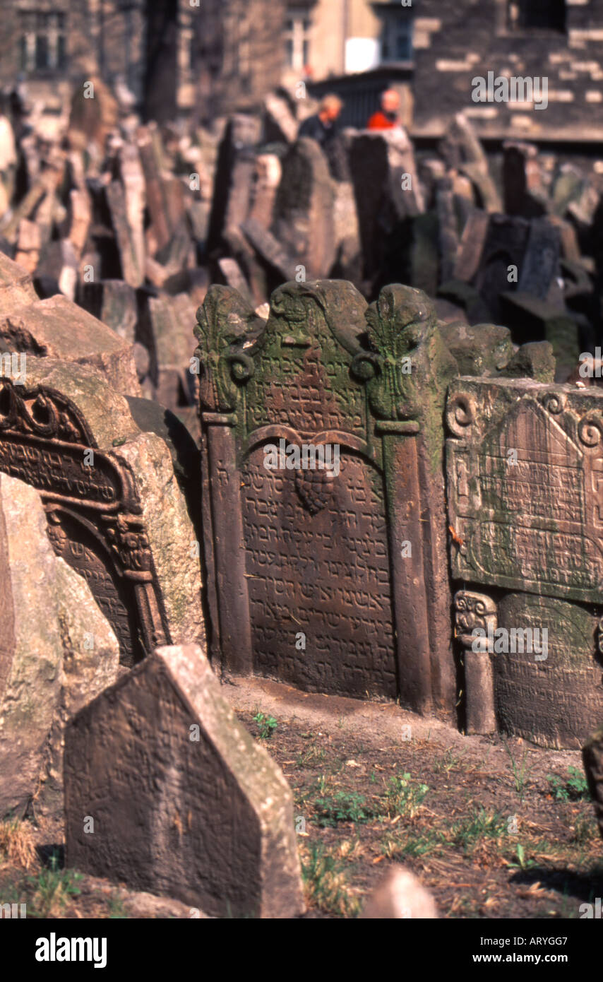 Crumbling tombstones at the Old Jewish Cemetery Prague Czech Republic ...