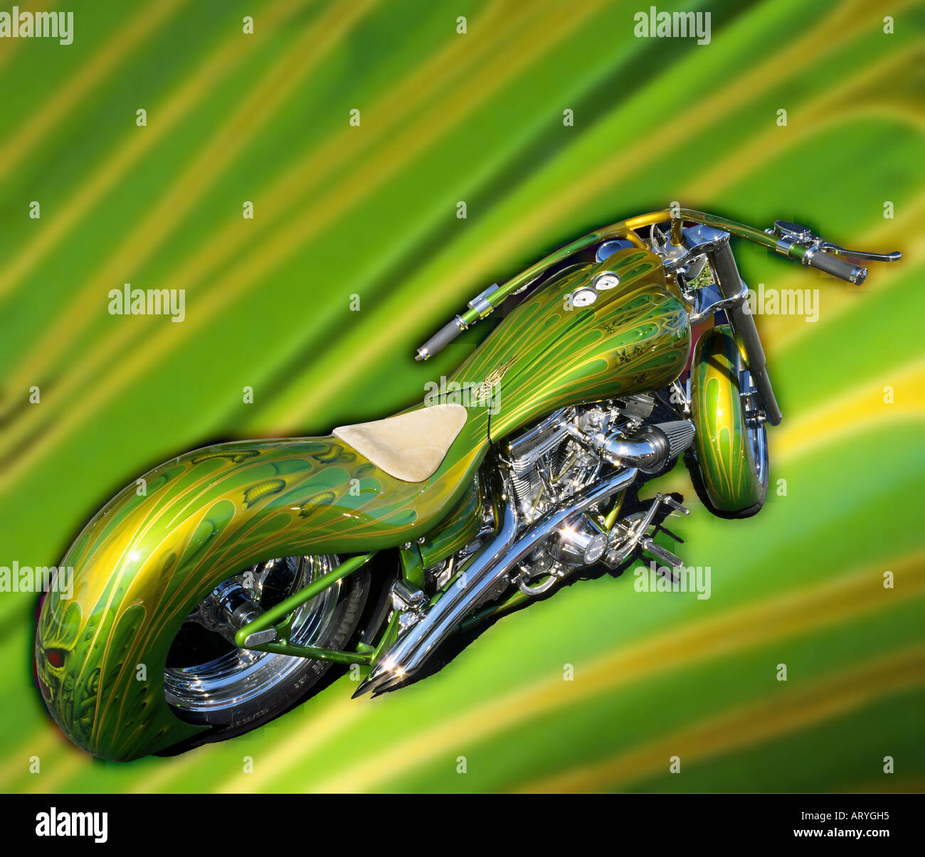 Stunning green customized motorcycle Stock Photo - Alamy