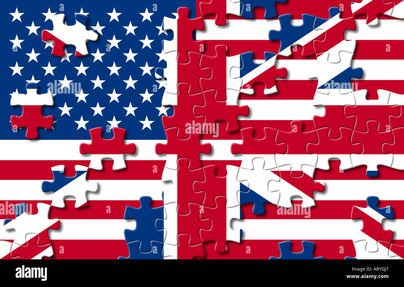 Two overlapping flags suggesting a jig saw puzzle symbolising dangerous ...