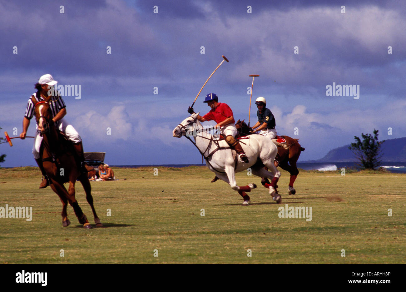 Men playing polo at the Waimanalo Polo Field Stock Photo - Alamy