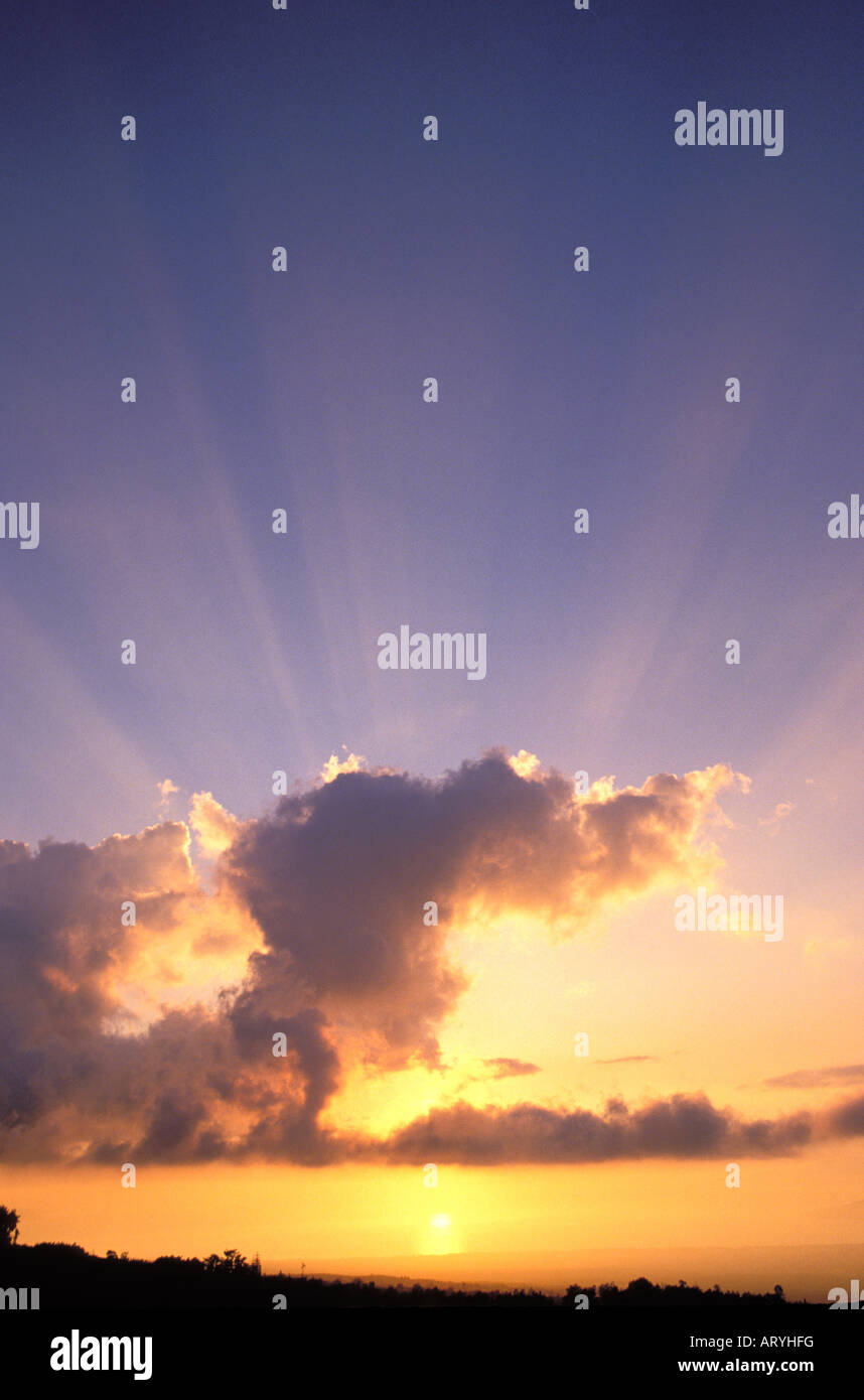 Sunset from Kula, upcountry Maui, on the slopes of Haleakala looking ...