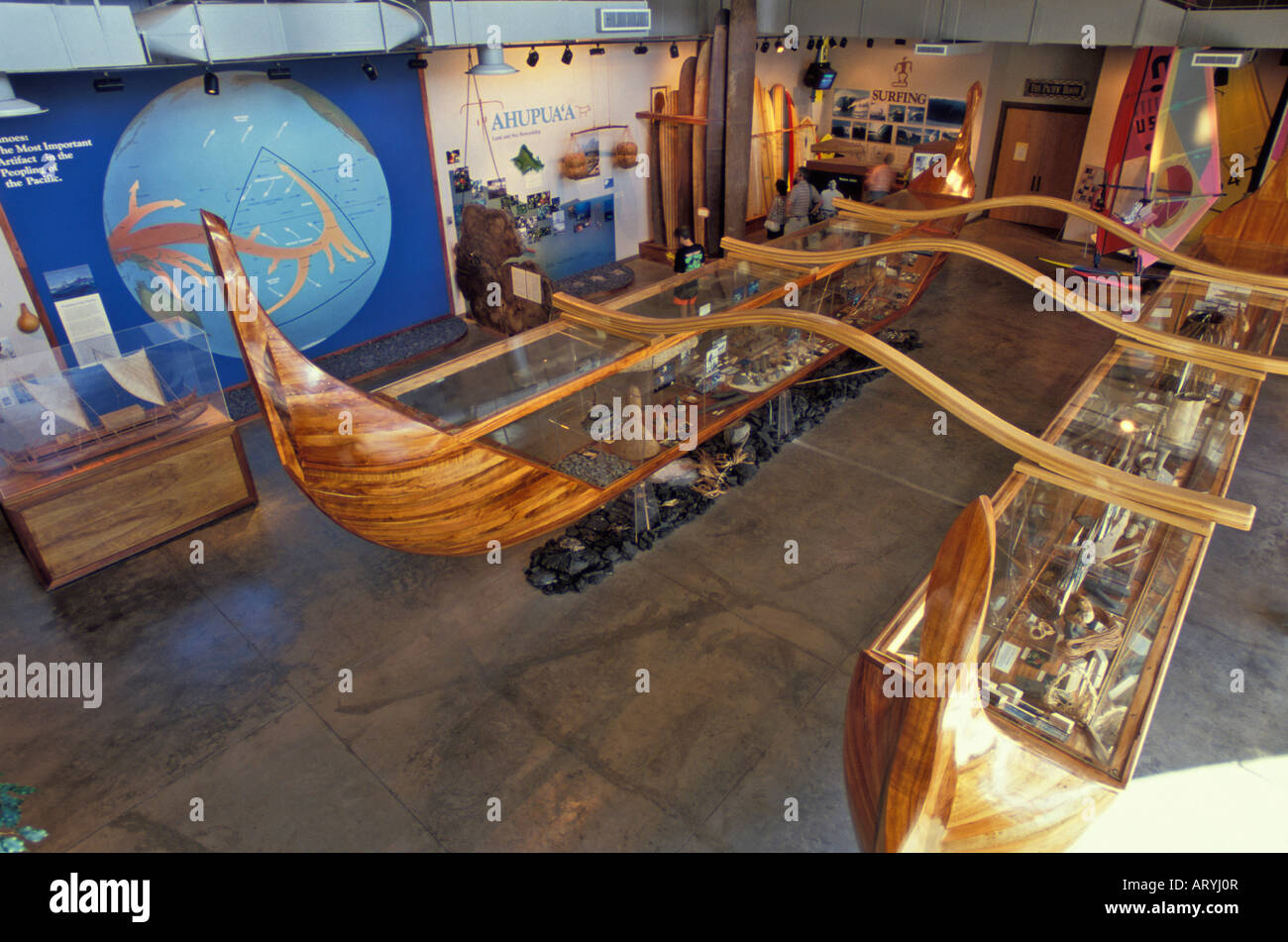 Outrigger canoe and other ocean displays at the Hawaii Maritime Center ...