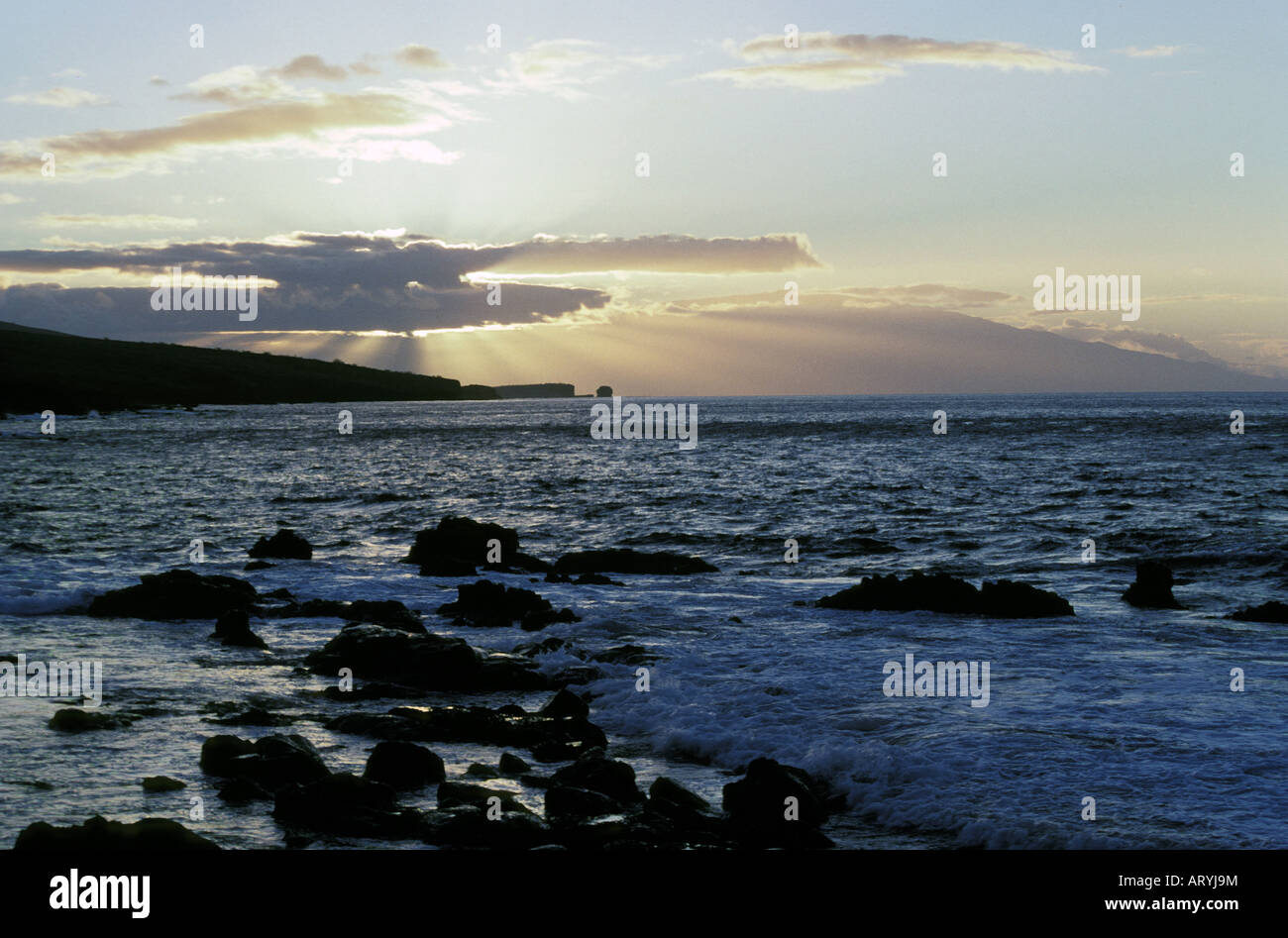 Lanai coastline looking towards Maui, with Puupehe Island (Sweetheart ...