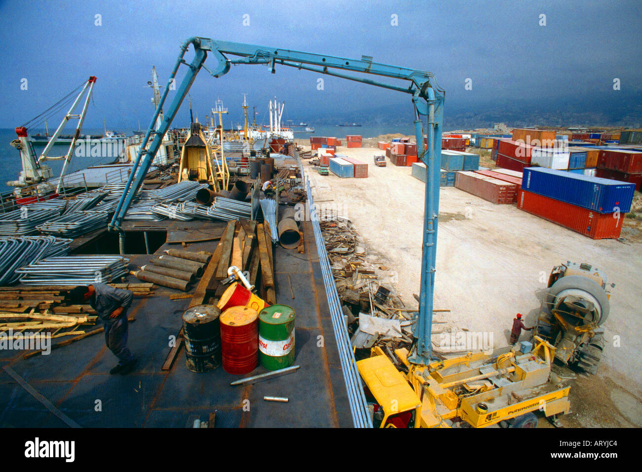 Beirut Lebanon Port Concrete Pour From Ship Concrete Mixer Containers ...