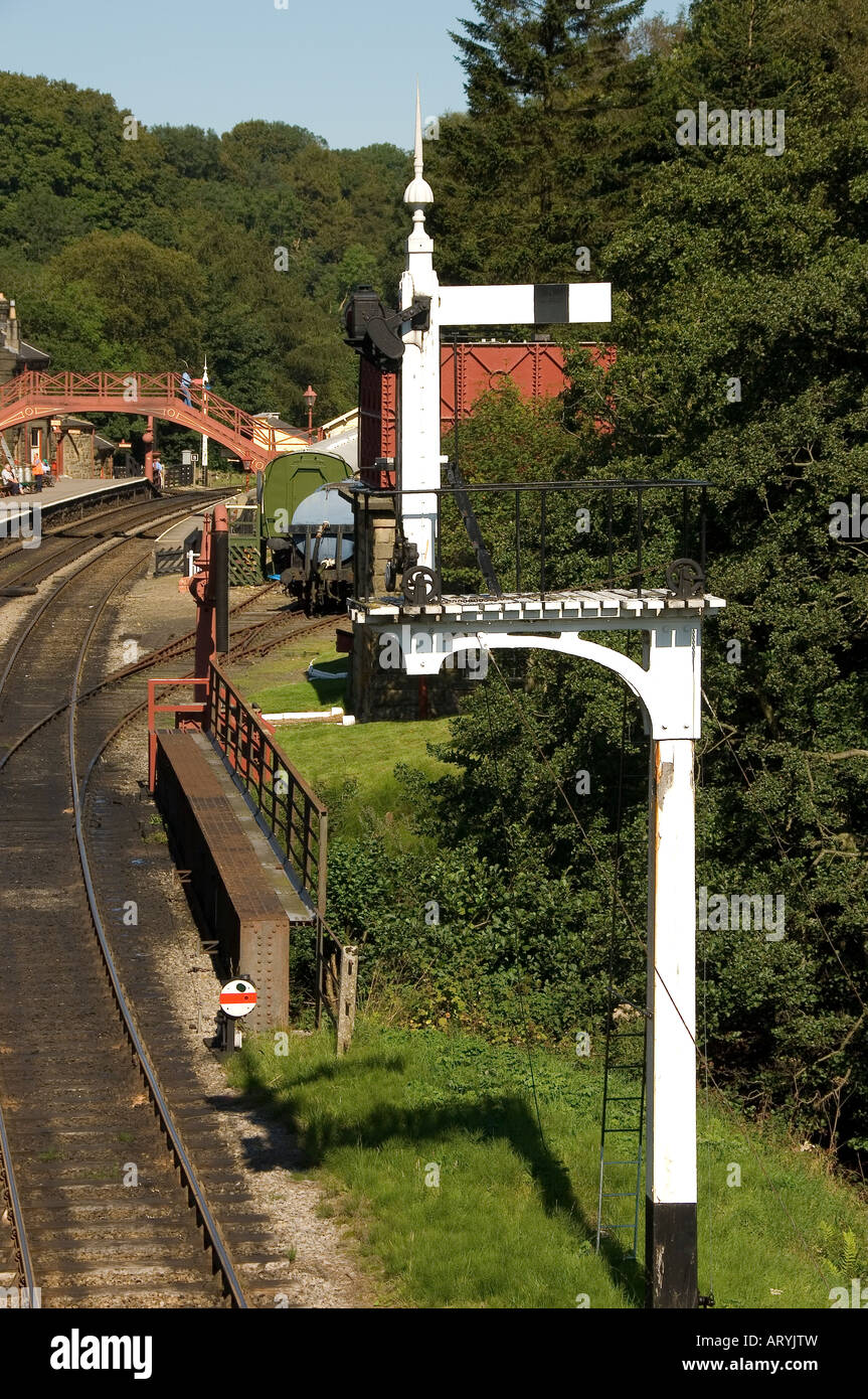 Signal at Goathland railway train Station in summer North Yorkshire ...