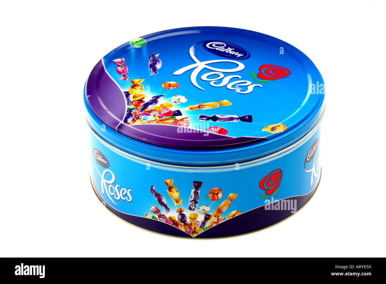 Tin Of Traditional Branded Roses Chocolates Isolated Against A White ...