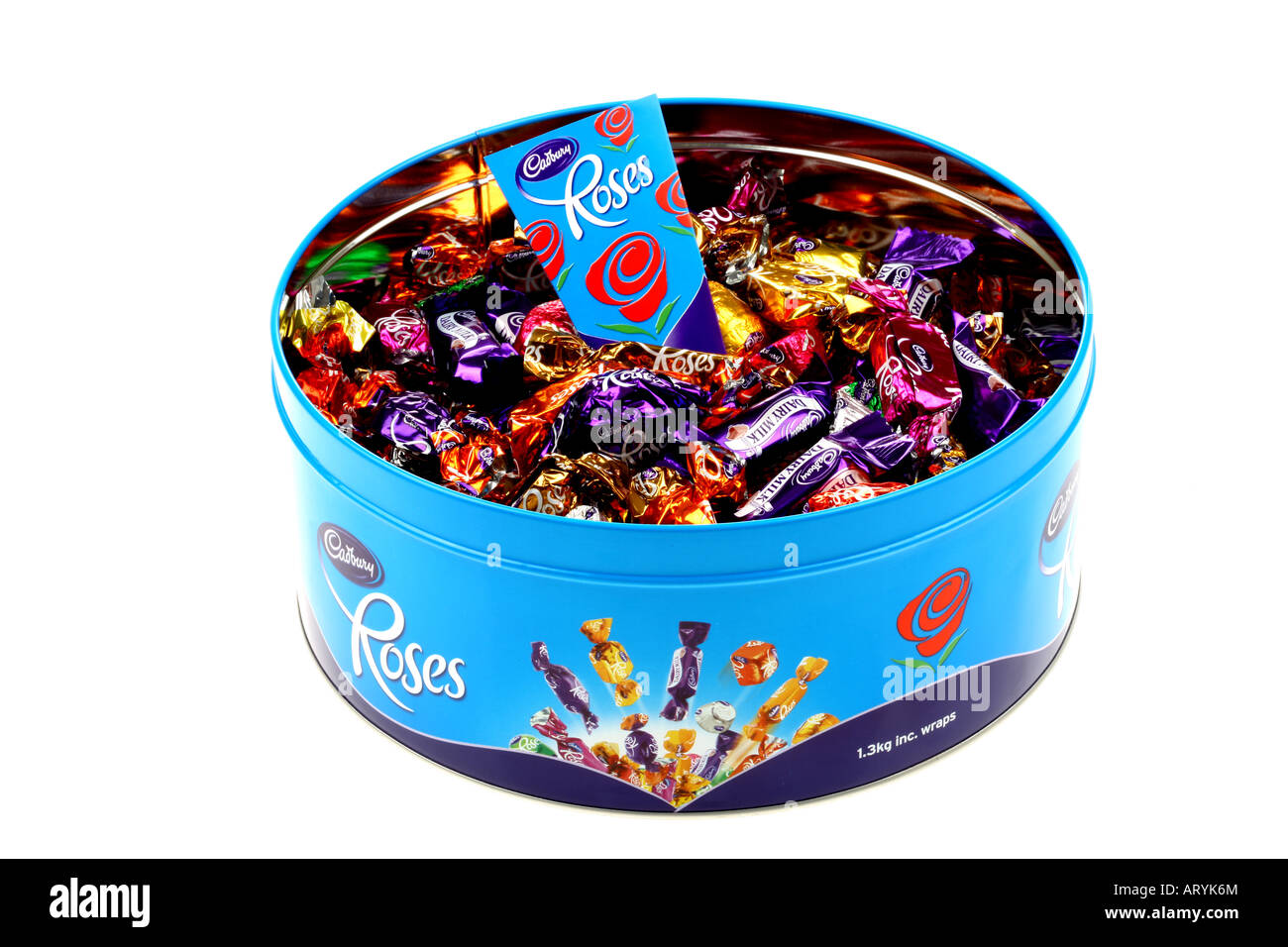 Tin Of Traditional Branded Roses Chocolates Isolated Against A White ...