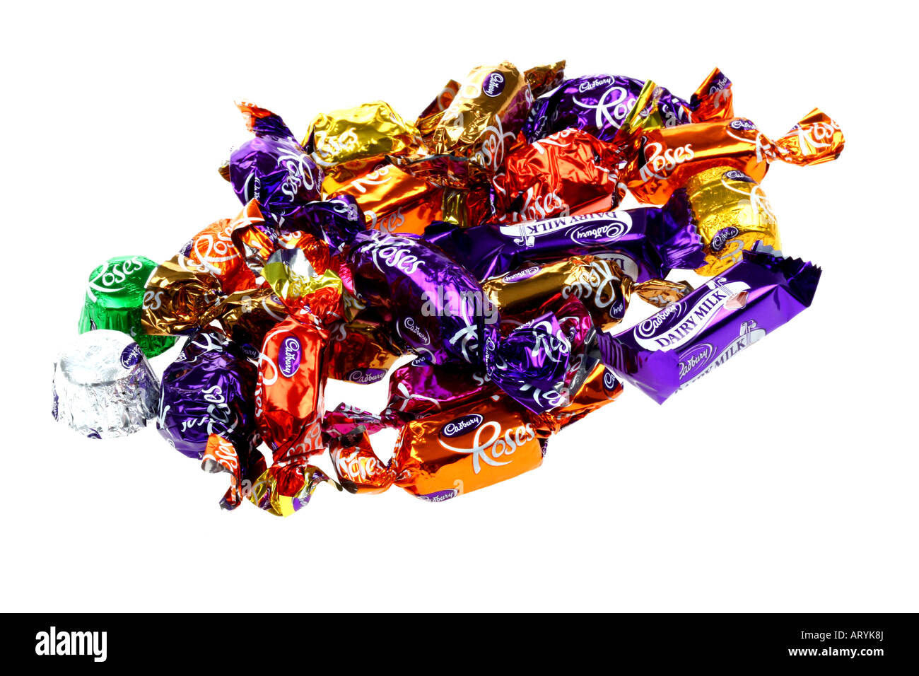 Tin Of Traditional Branded Roses Chocolates Isolated Against A White ...