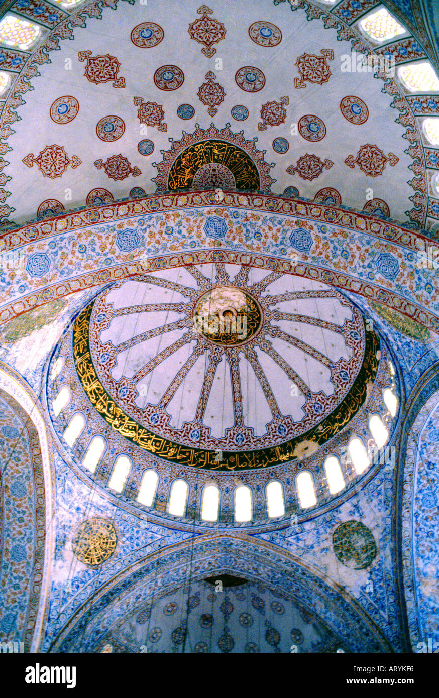Istanbul Turkey Dome And Semi Dome Inside Blue Mosque with Calligraphy ...