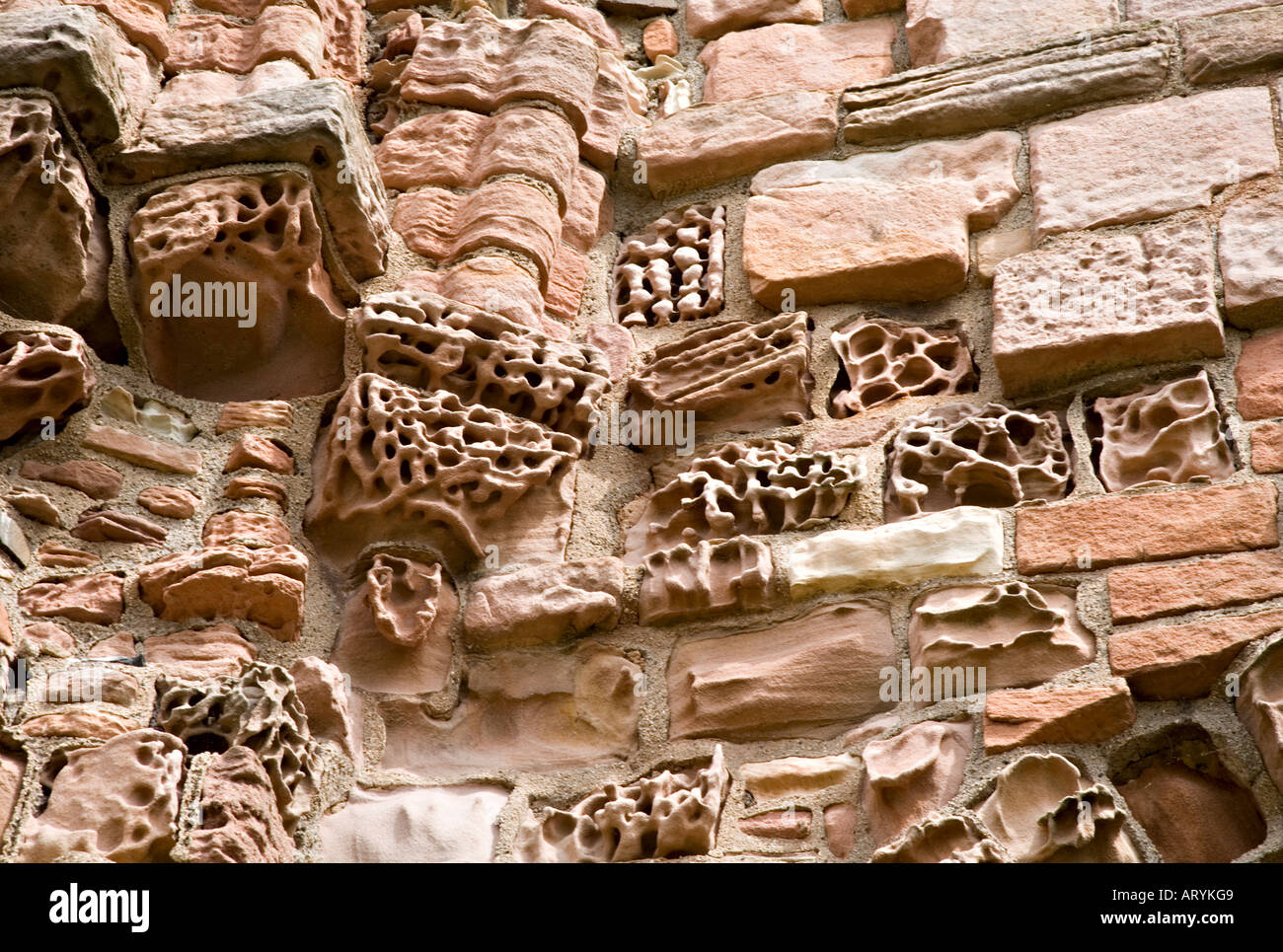 Weathered sandstone pillars in ruin of medieval abbey UK Stock Photo ...