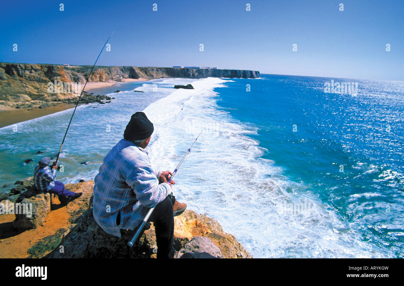 Natives fishing at the cliffs around Sagres, Algarve, Costa Vicentina ...