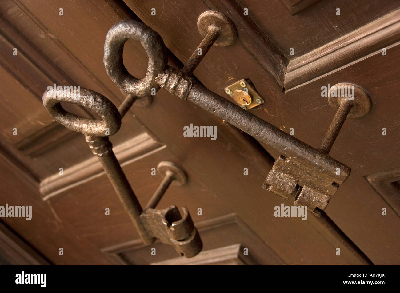 Close up of Unusual door handles in shape of keys Stock Photo - Alamy