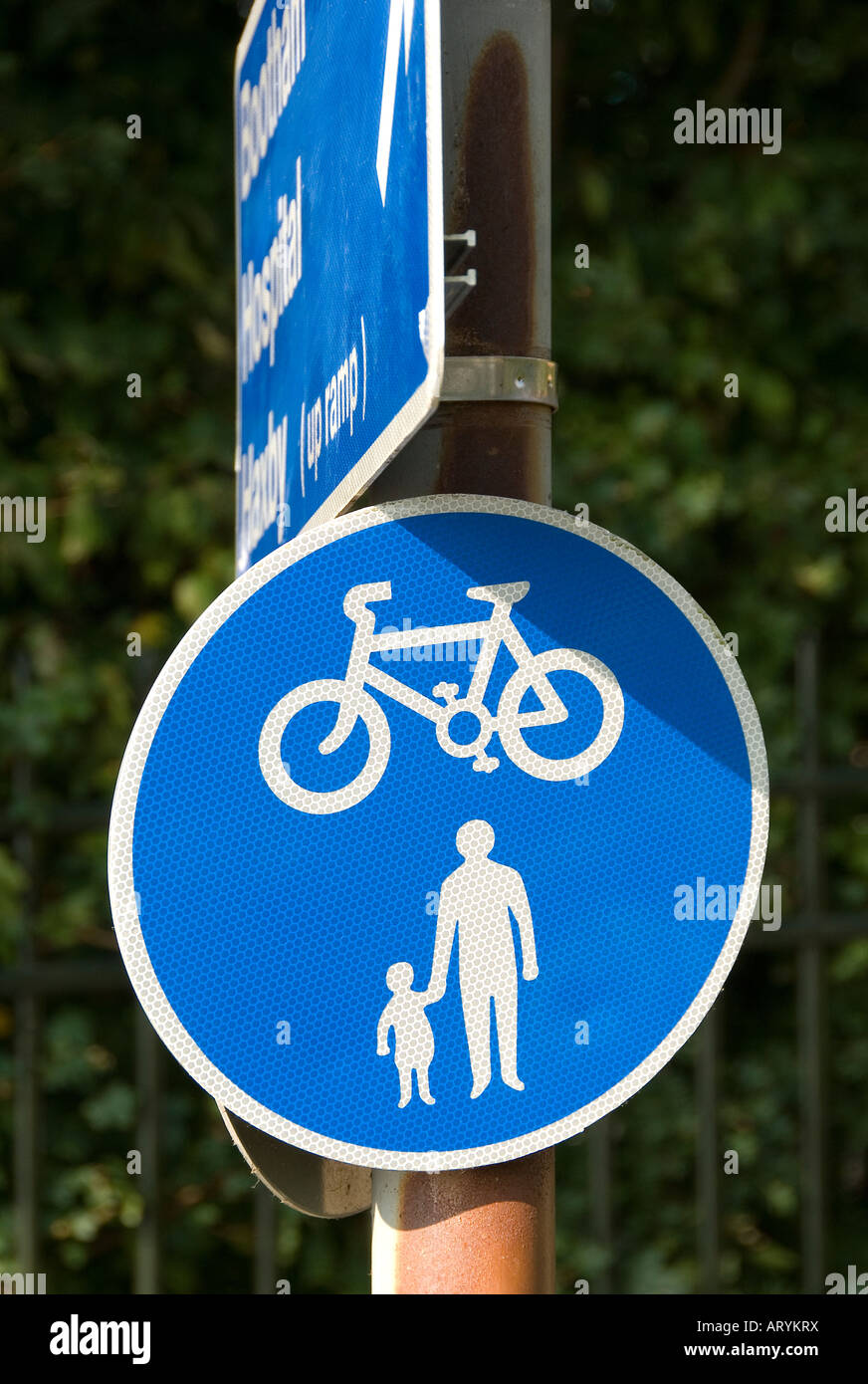 Cycle bike cycling route and footpath sign signs close up England UK ...