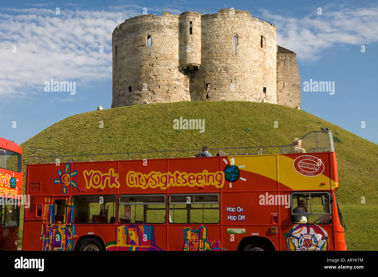 York sightseeing tour bus and Cliffords Tower York North Yorkshire ...
