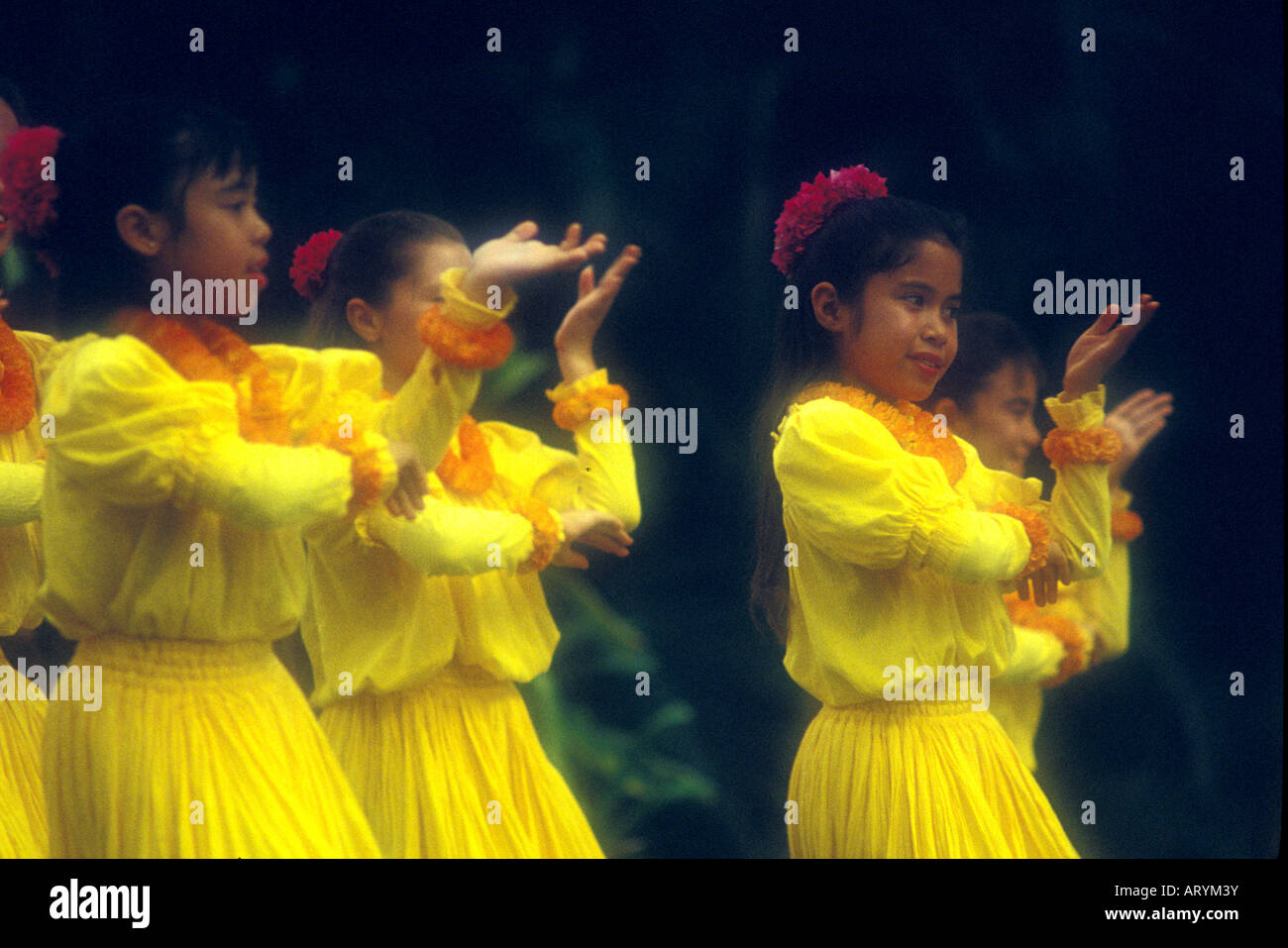 Children dancing hula at Prince Lot festival, Oahu Stock Photo - Alamy