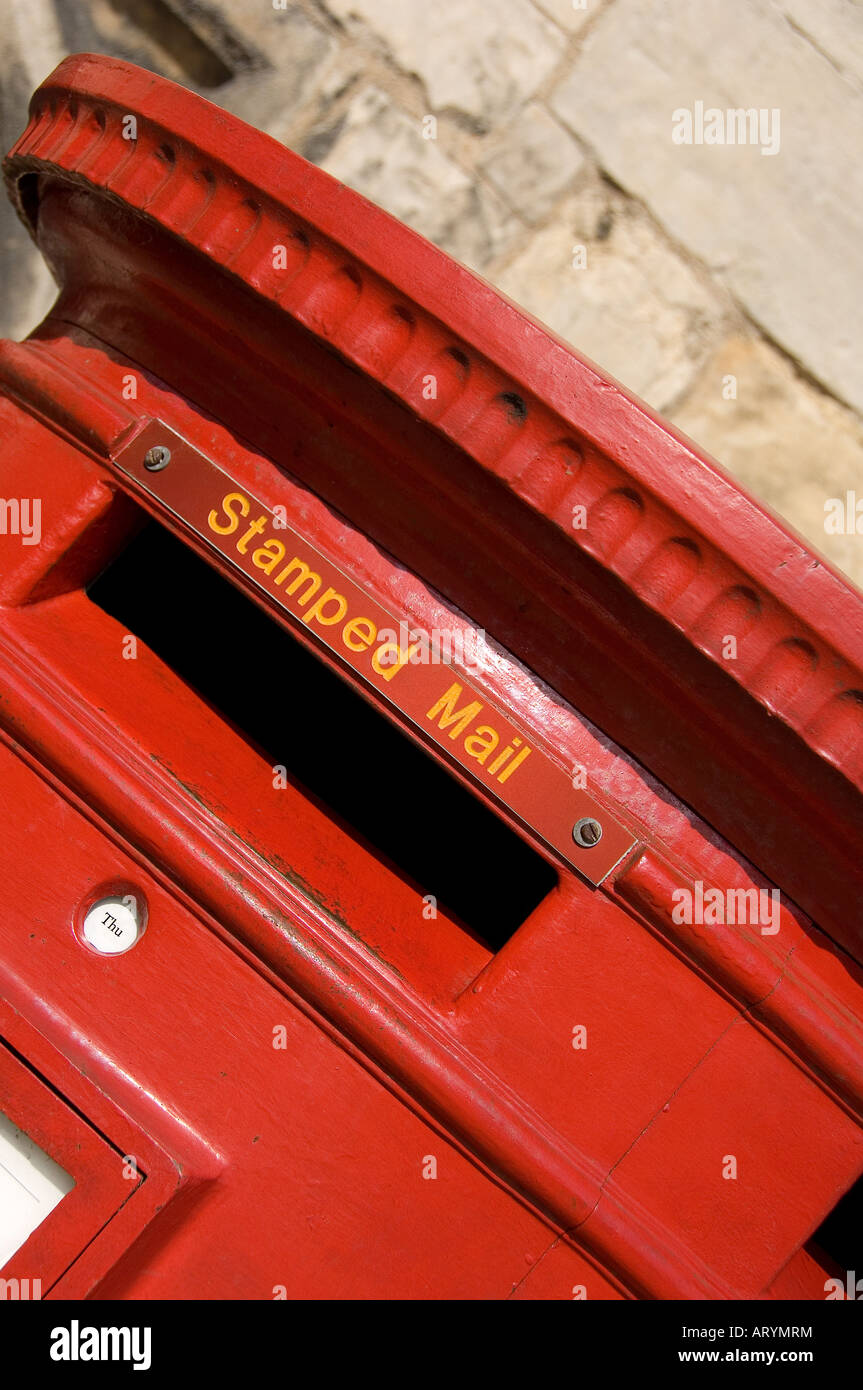 Close up of red letter box letterbox postbox for stamped mail post ...
