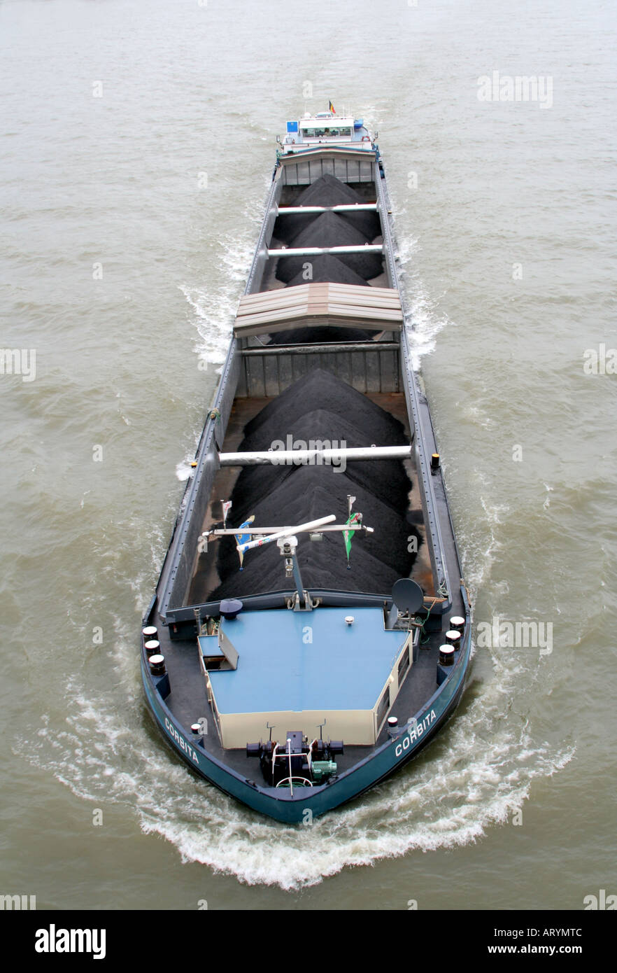 Coal barge on the River Rhine Cologne North Rhine Westphalia Germany ...