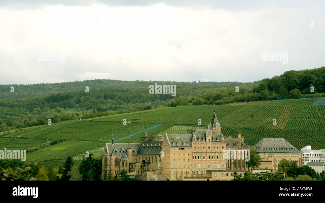 The romantic Ahrtal view of the town of Bad Neuenahr Ahrweiler and ...