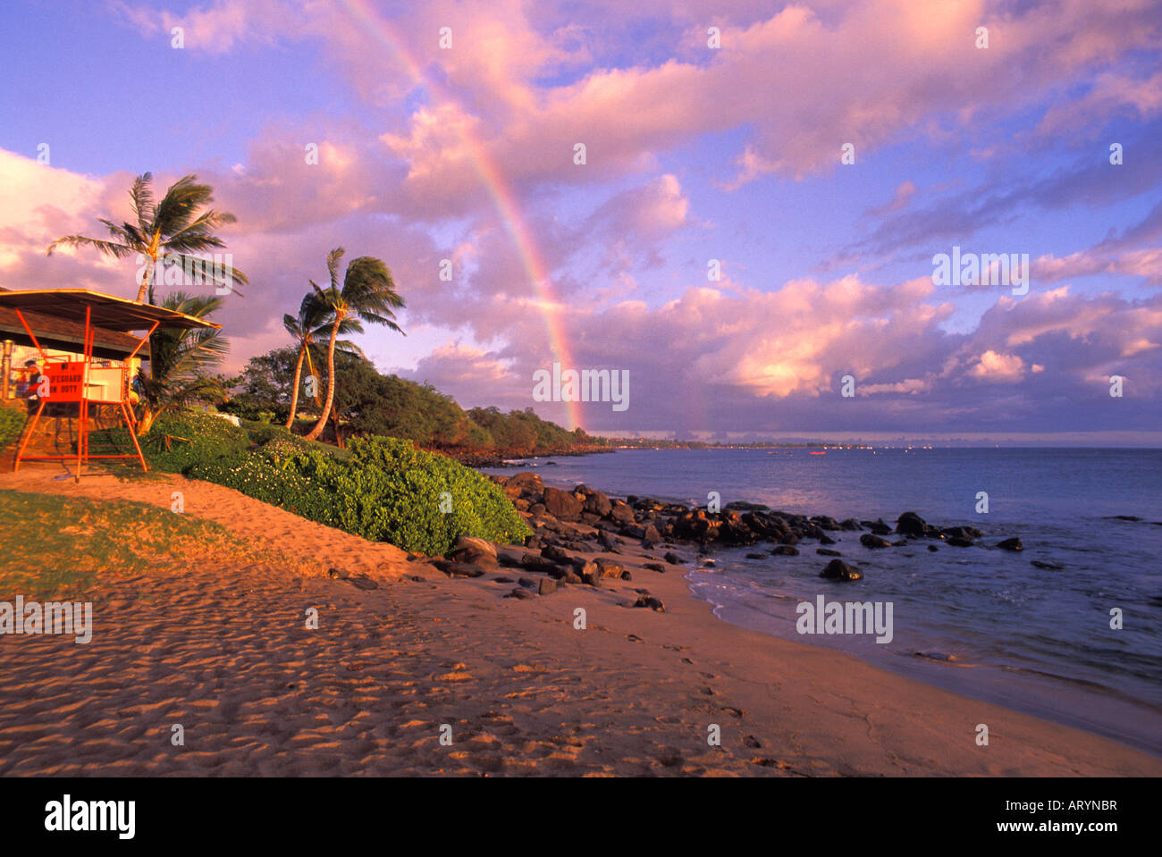Rainbow off the south end of Kaanapali Beach facing Lahaina. Kaanapali ...