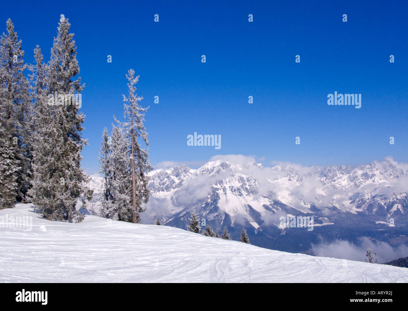 Wilder Kaiser mountains from above Scheffau, Tyrol, Austria Stock Photo ...