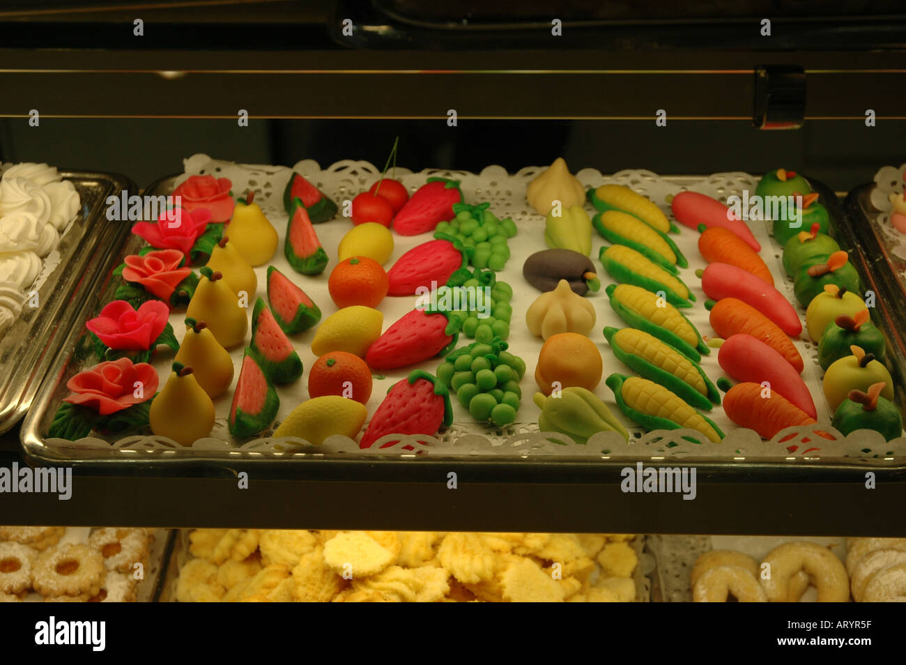 A display of fruit shaped marzipan delicacies Stock Photo - Alamy