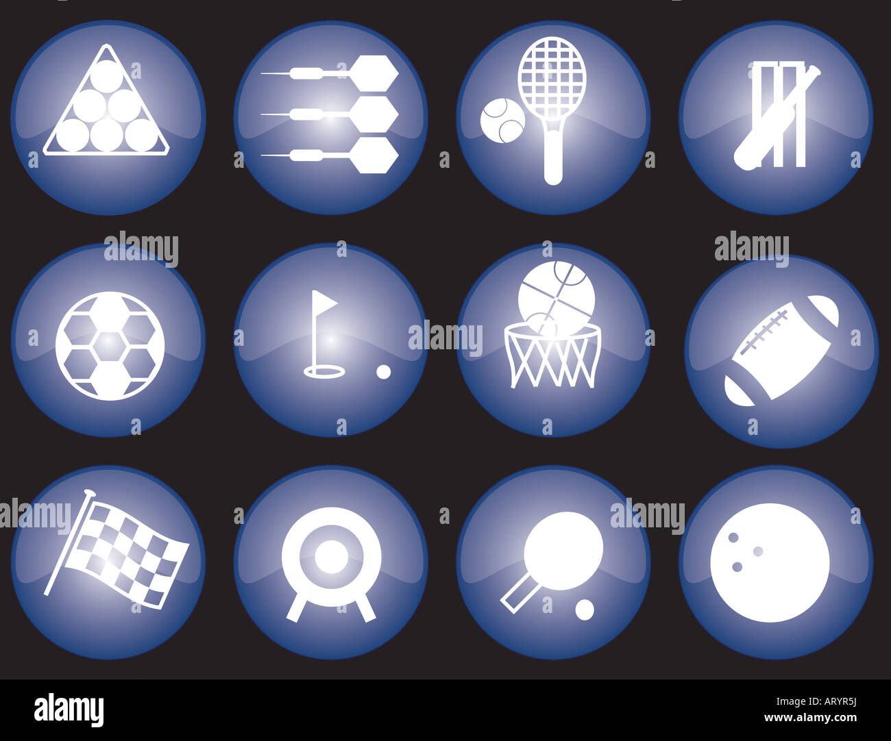 Assorted blue glazed sports icons and buttons Stock Photo - Alamy