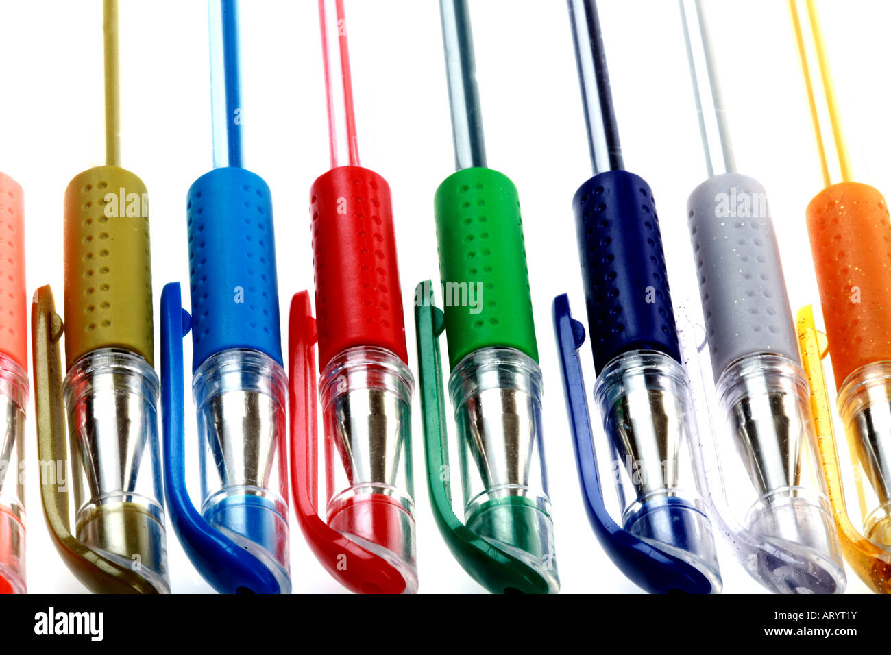 Selection Of Assorted Colourful Pens Isolated Against A White ...