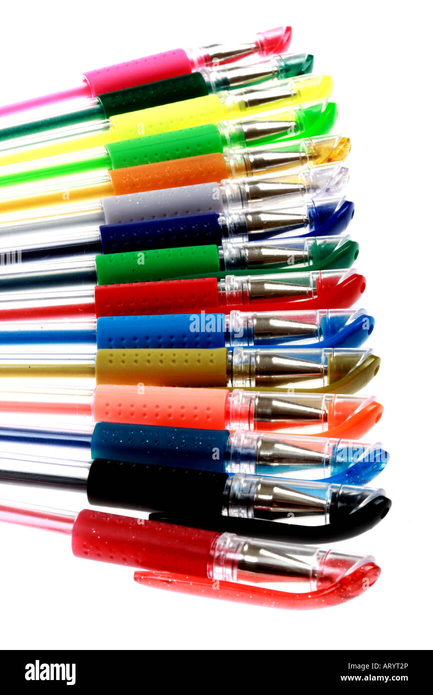 Selection Of Assorted Colourful Pens Isolated Against A White ...