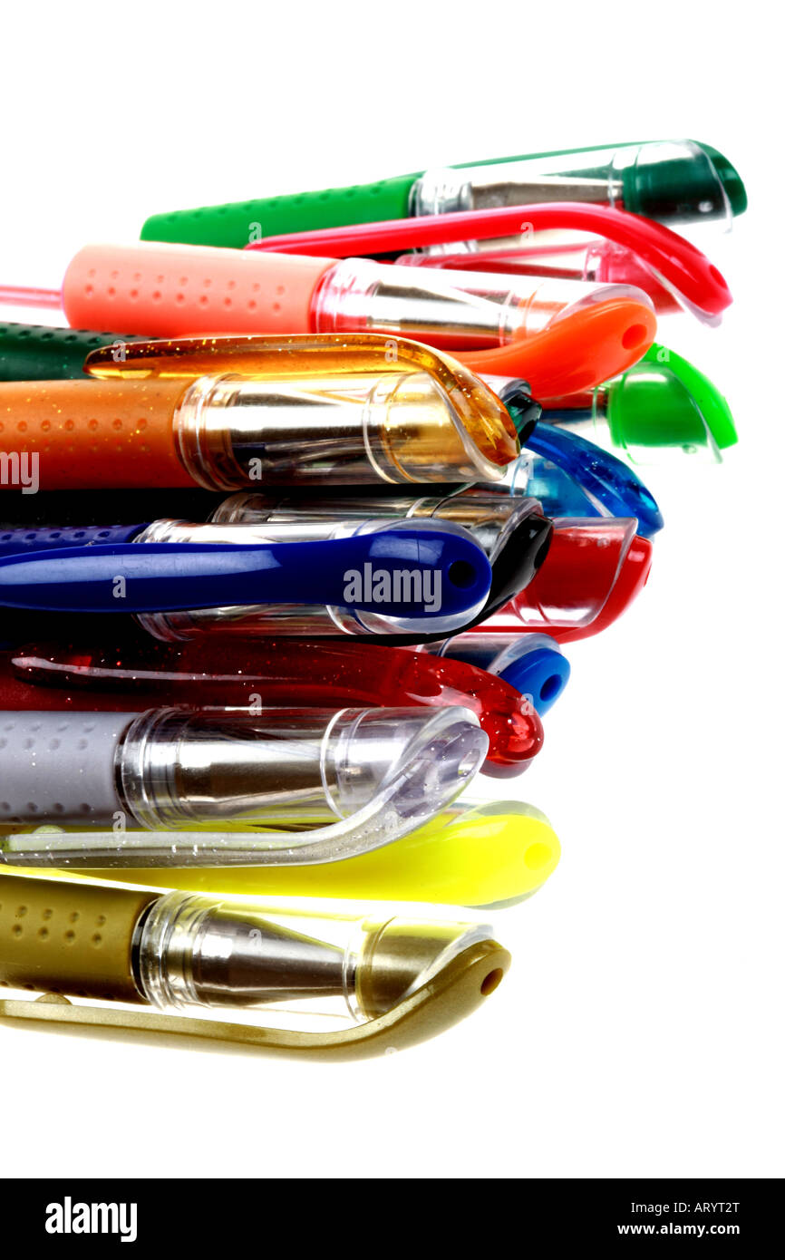 Selection Of Assorted Colourful Pens Isolated Against A White ...