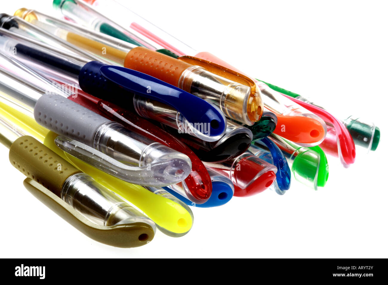 Selection Of Assorted Colourful Pens Isolated Against A White ...