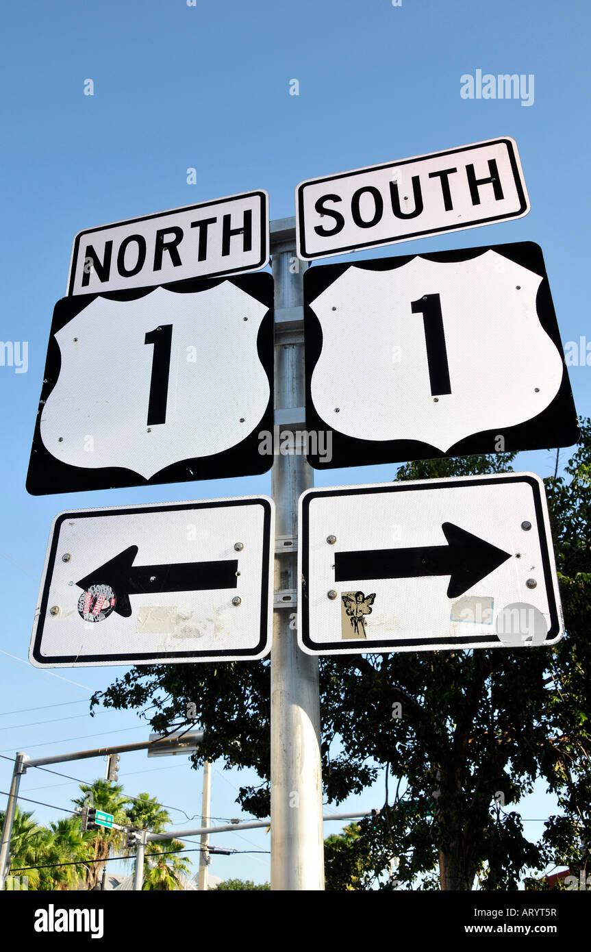 Key West Florida with U S highway 1 north south sign Stock Photo - Alamy