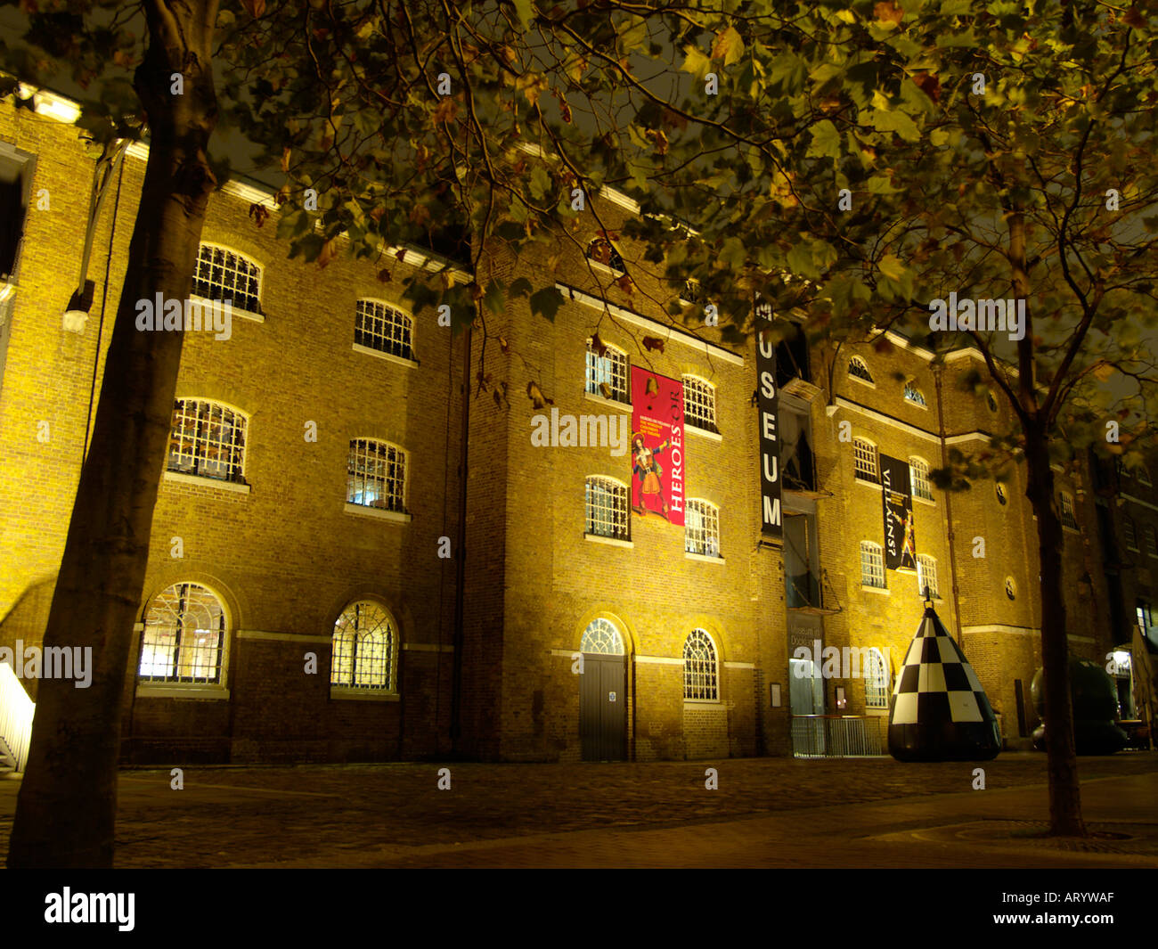 Museum in Docklands exterior at night Canary Wharf London UK Stock ...