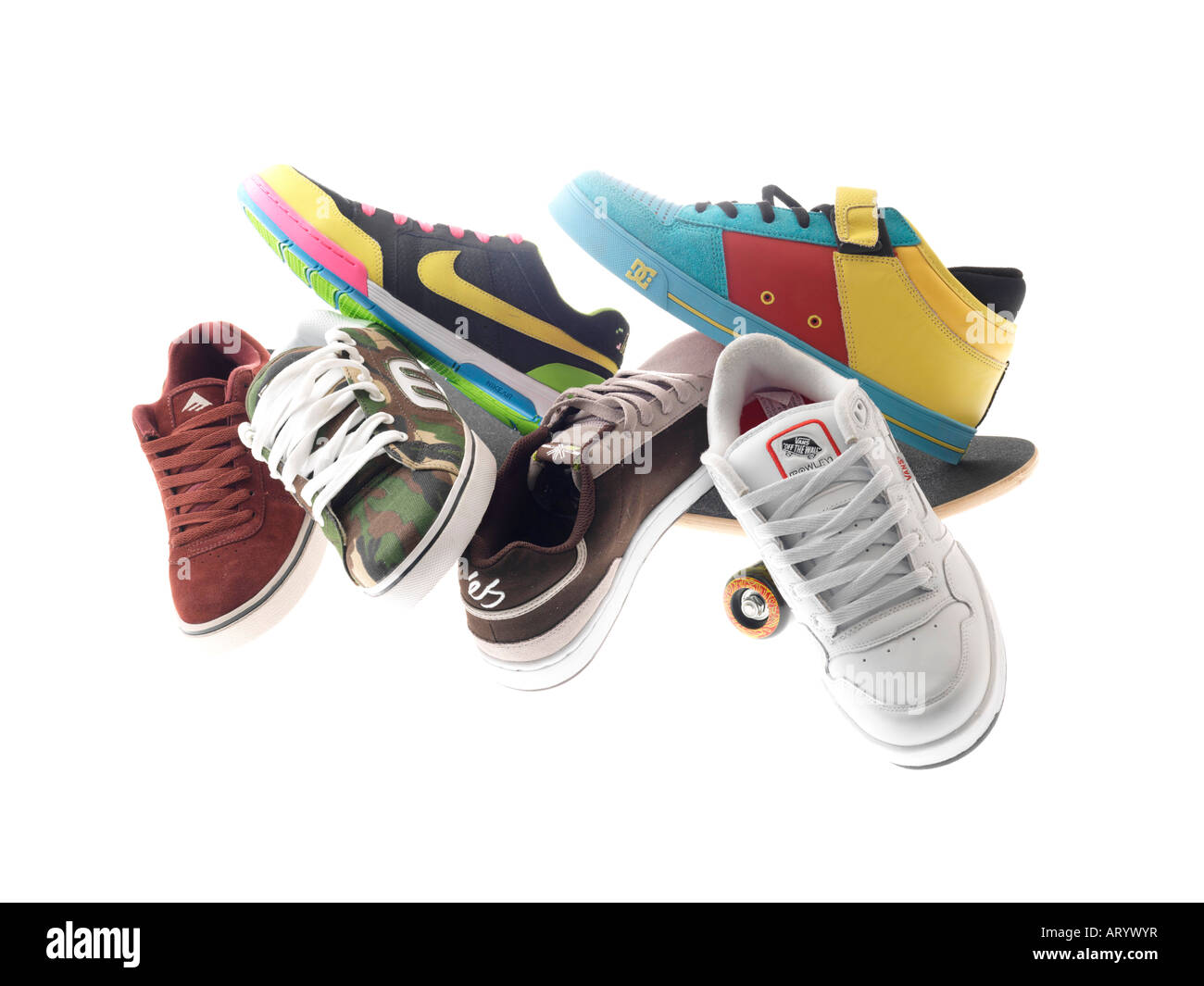 Selection Of Fashionable Sports Trainers Shoes Or Footwear With No ...