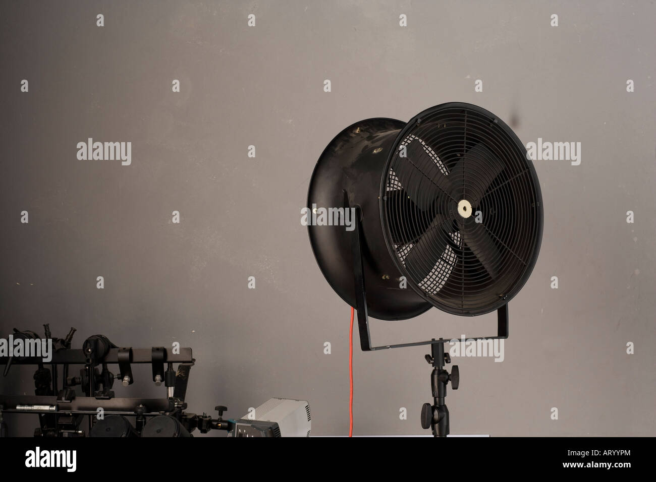 detail of a photo studio ventilator 9 (wind machine) on a gray ...