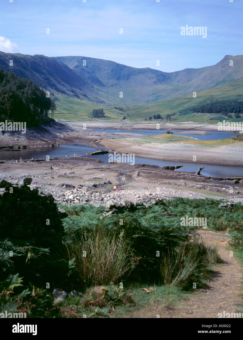 Exposed drowned village of Mardale, Haweswater reservoir, Lake District ...