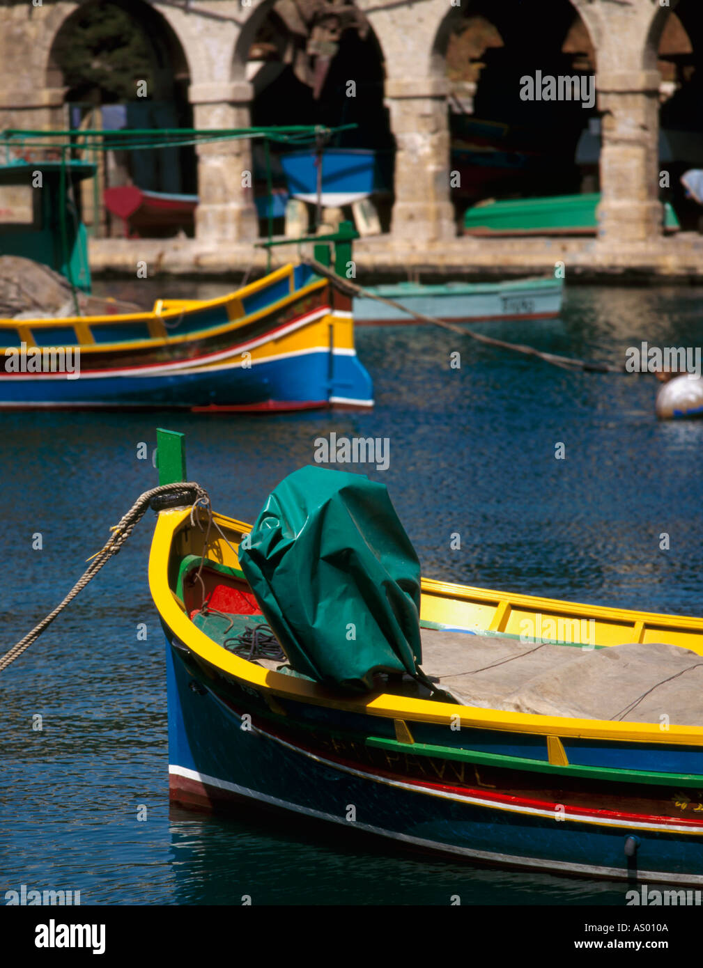 Marsamxett Harbour, colourful traditional Maltese fisherman's Kajjik ...