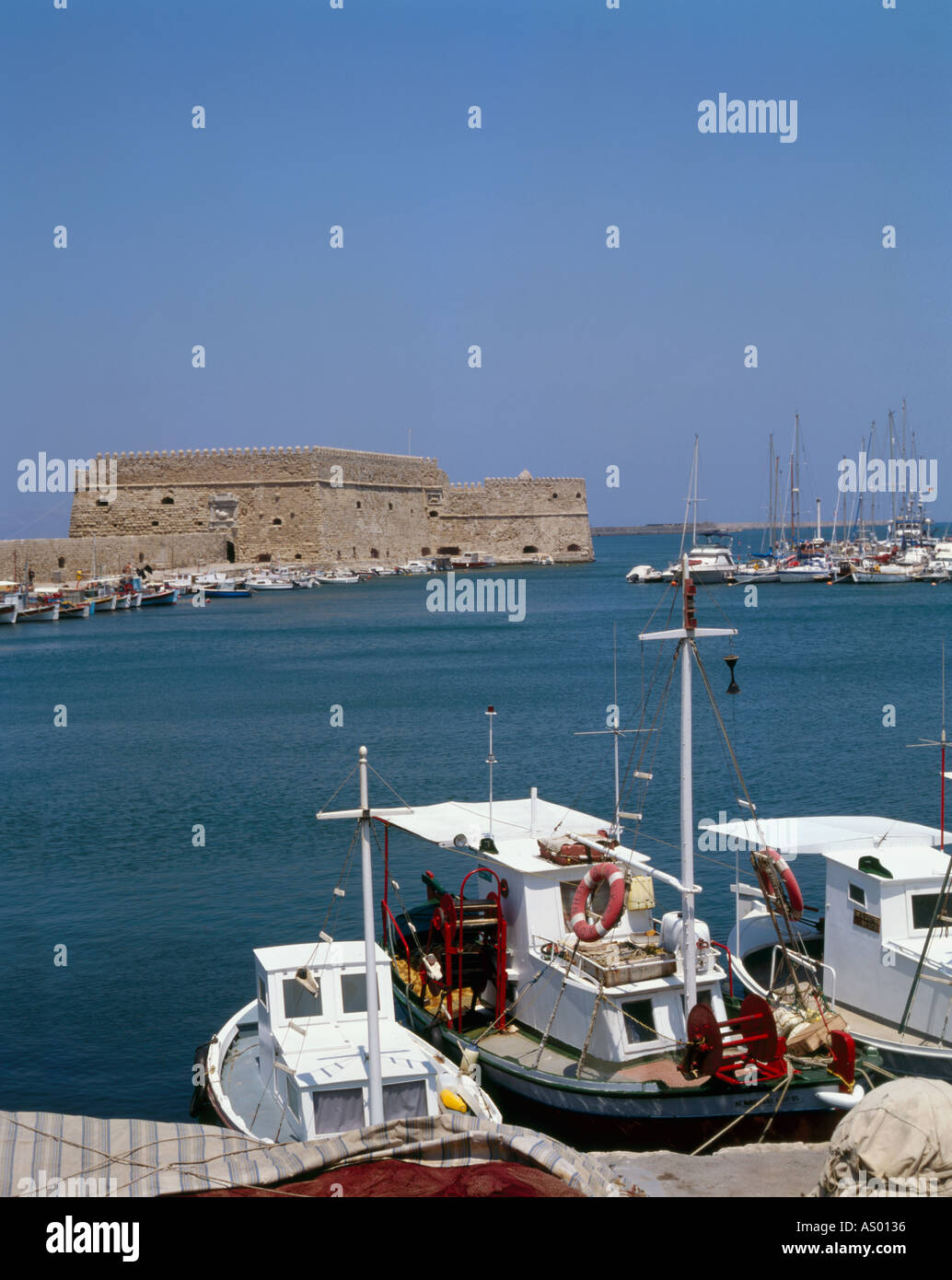 The Old Harbour and Fort Iraklion Island of Crete Greece Stock Photo ...